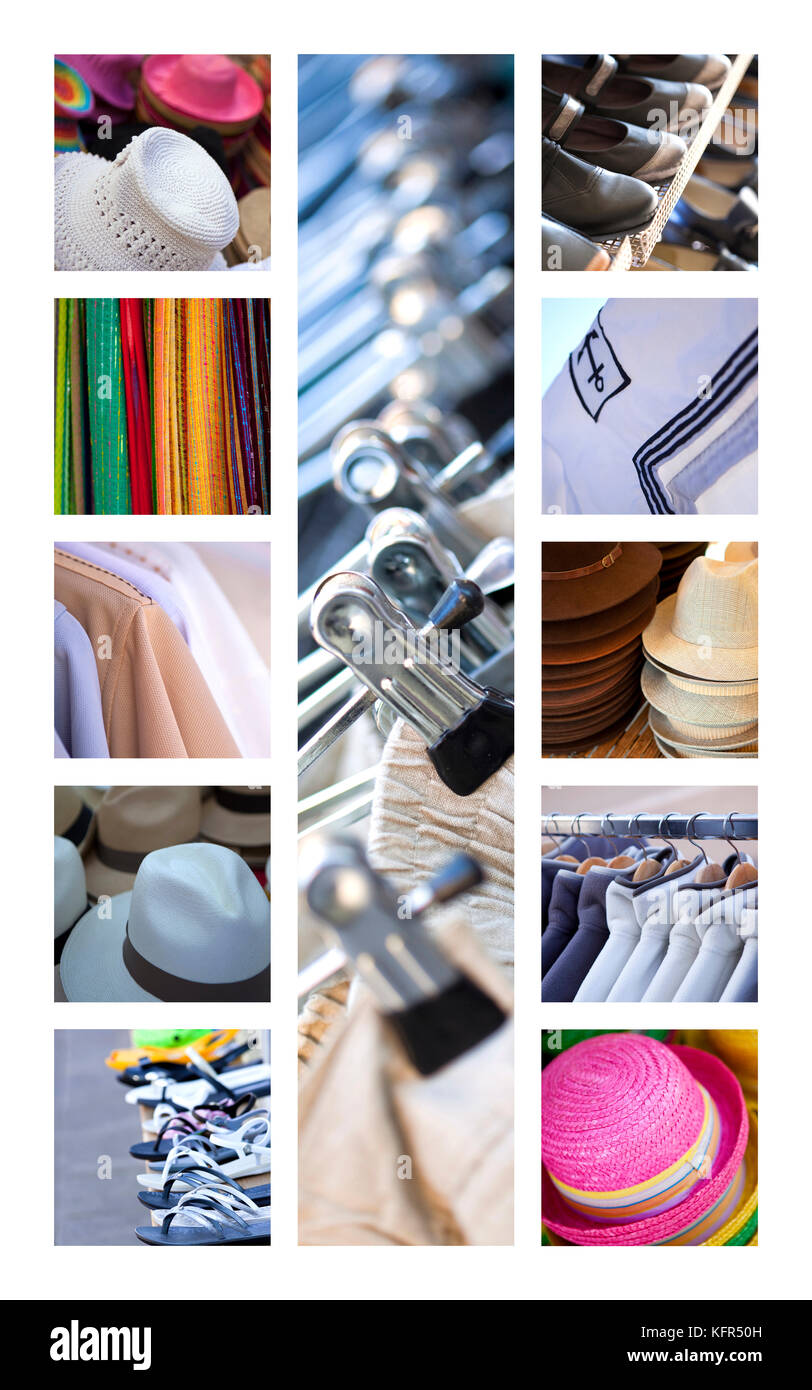 Clothes and accessoiries on a collage about fashion and shopping Stock ...