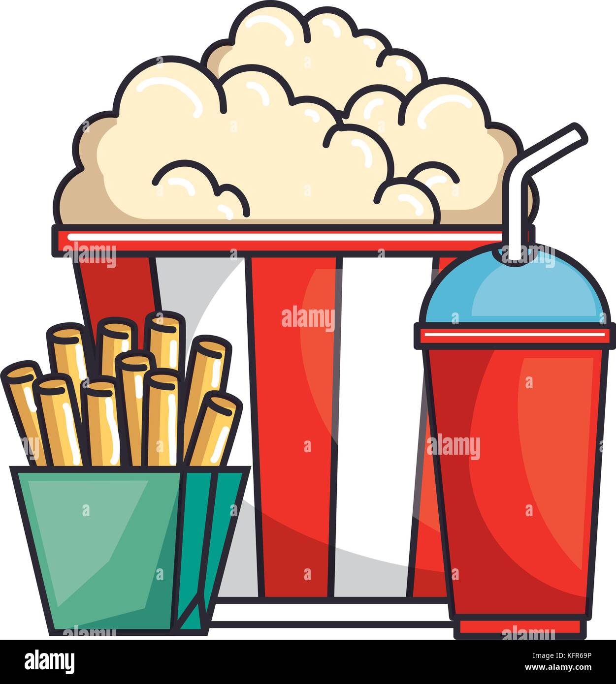 delicious pop corn with soda and french fries vector illustration ...
