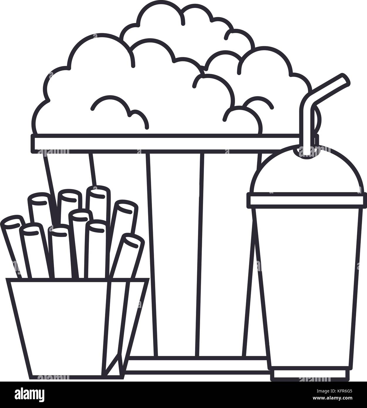 delicious pop corn with soda and french fries vector illustration ...