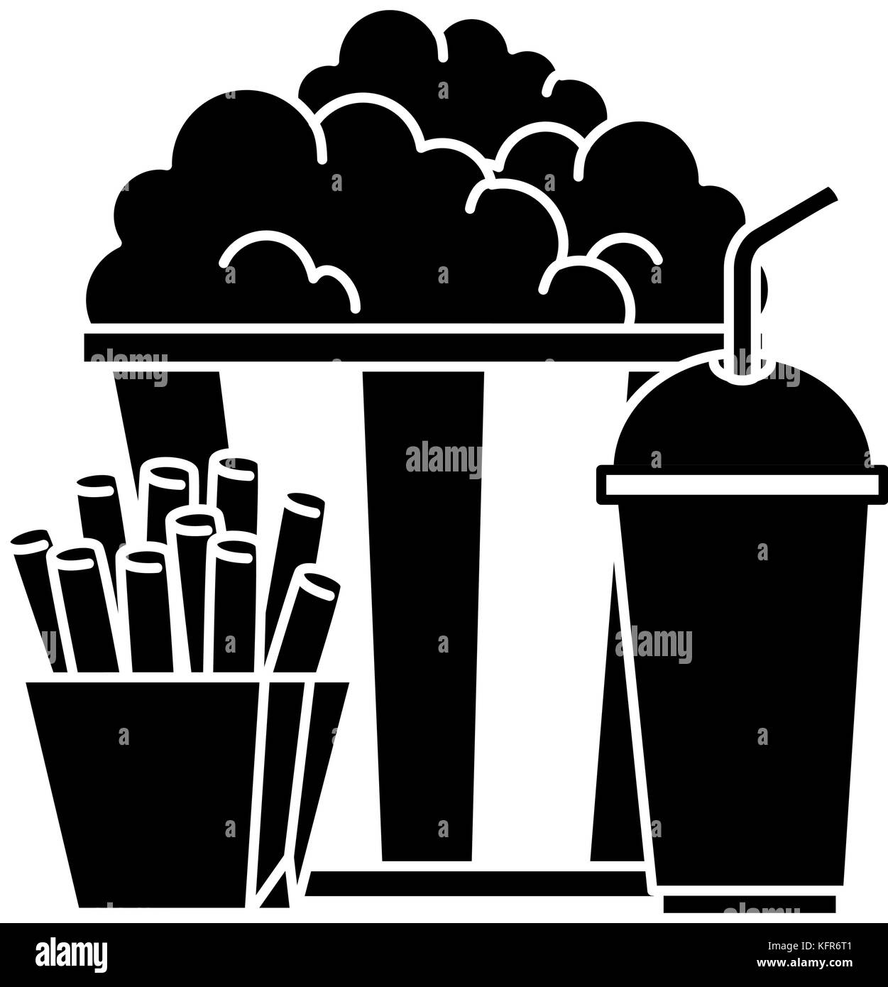 delicious pop corn with soda and french fries vector illustration ...