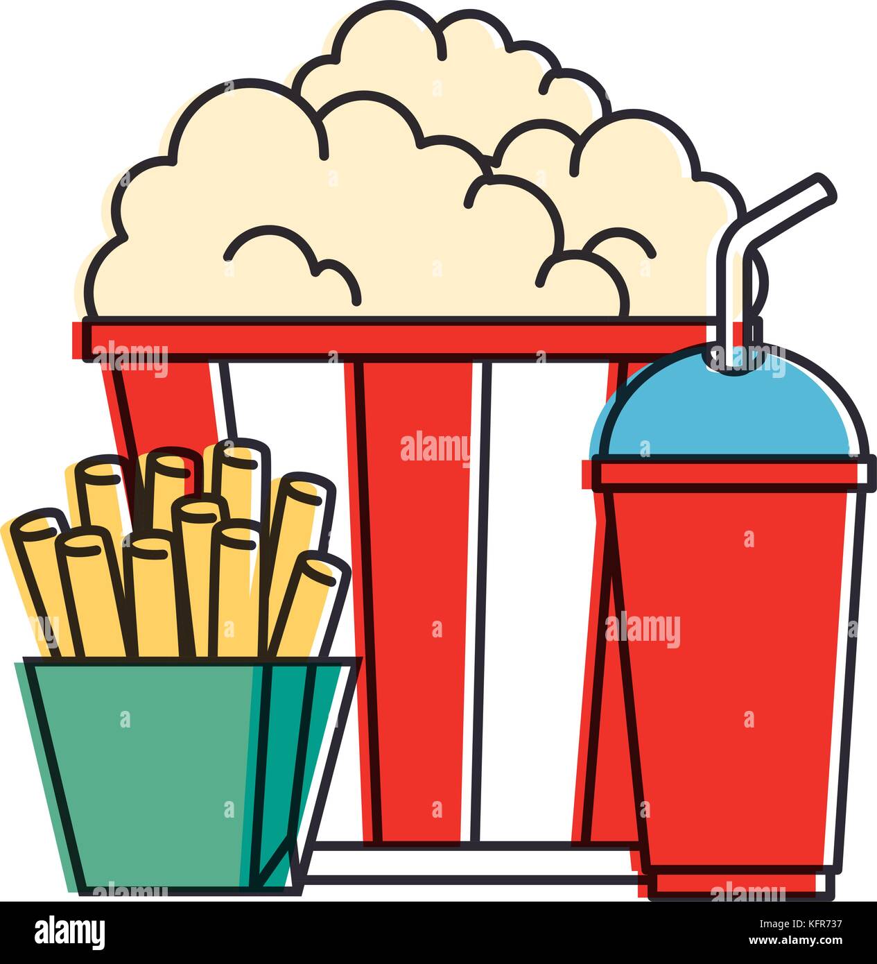 delicious pop corn with soda and french fries vector illustration ...