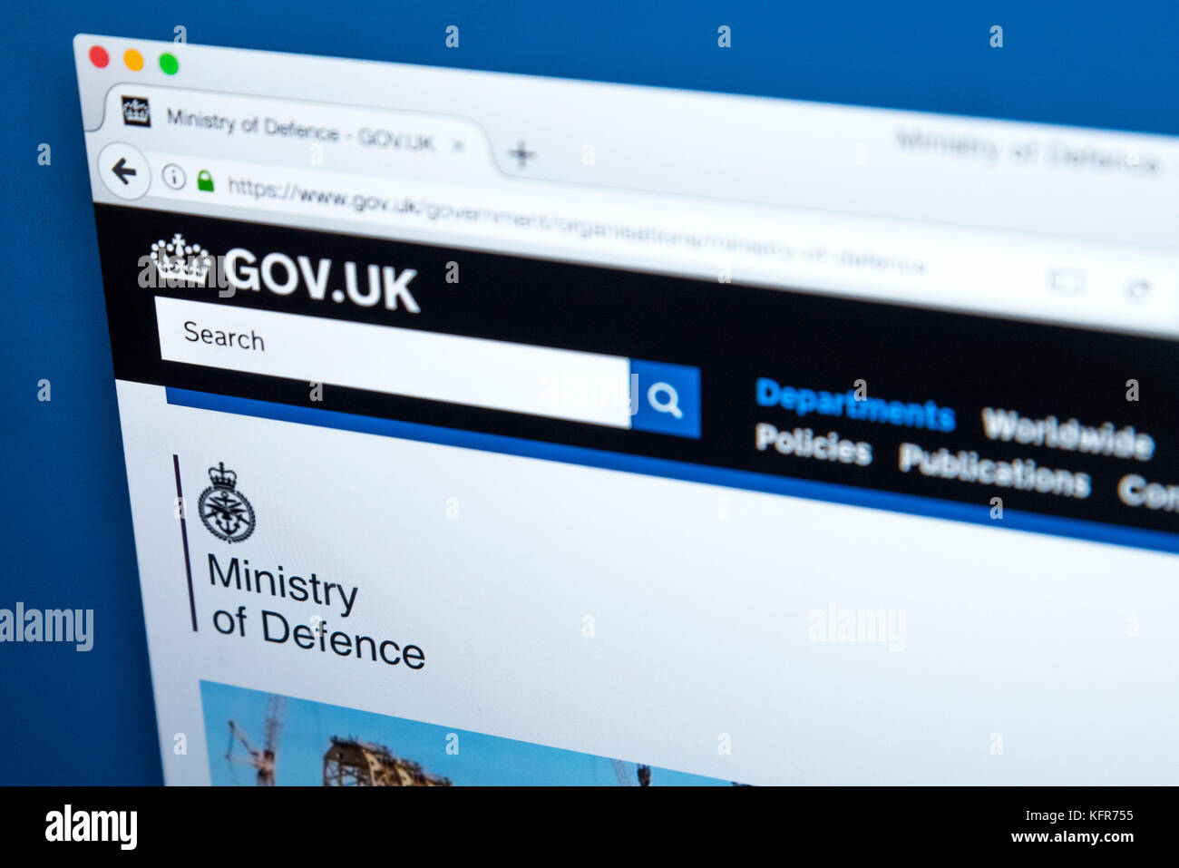 LONDON, UK - OCTOBER 30TH 2017: The homepage of the Ministry of Defence ...