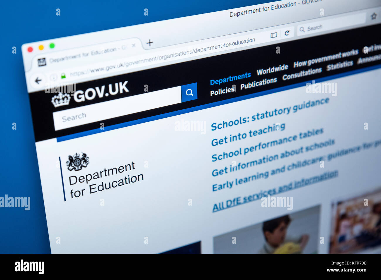 LONDON, UK - OCTOBER 30TH 2017: The homepage of the Department for ...