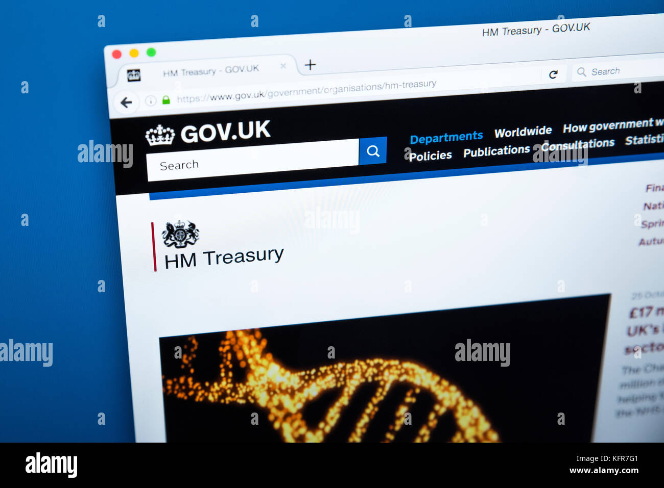 LONDON, UK - OCTOBER 30TH 2017: The homepage of Her Majestys Treasury ...