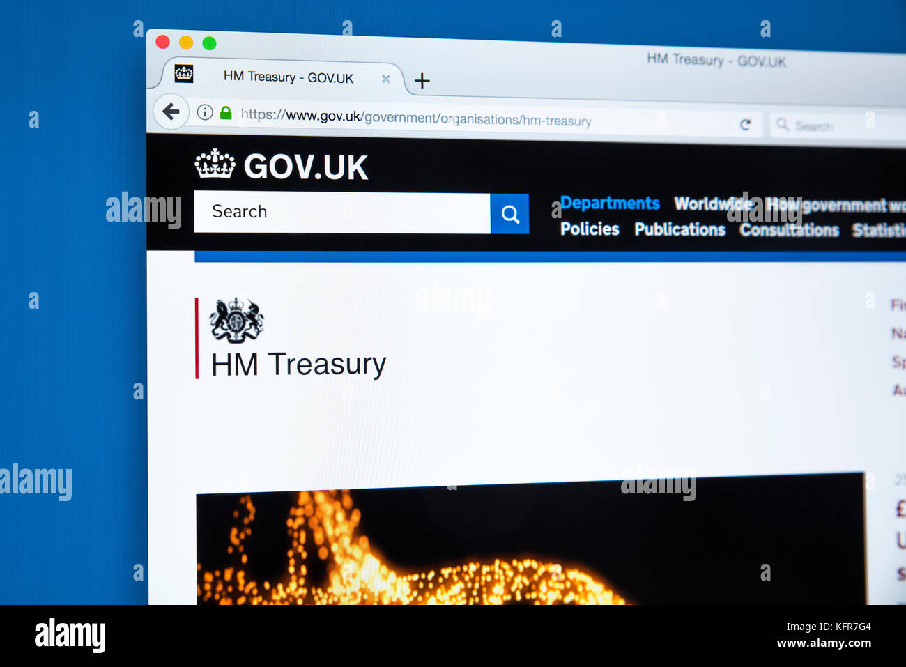 LONDON, UK - OCTOBER 30TH 2017: The homepage of Her Majestys Treasury ...