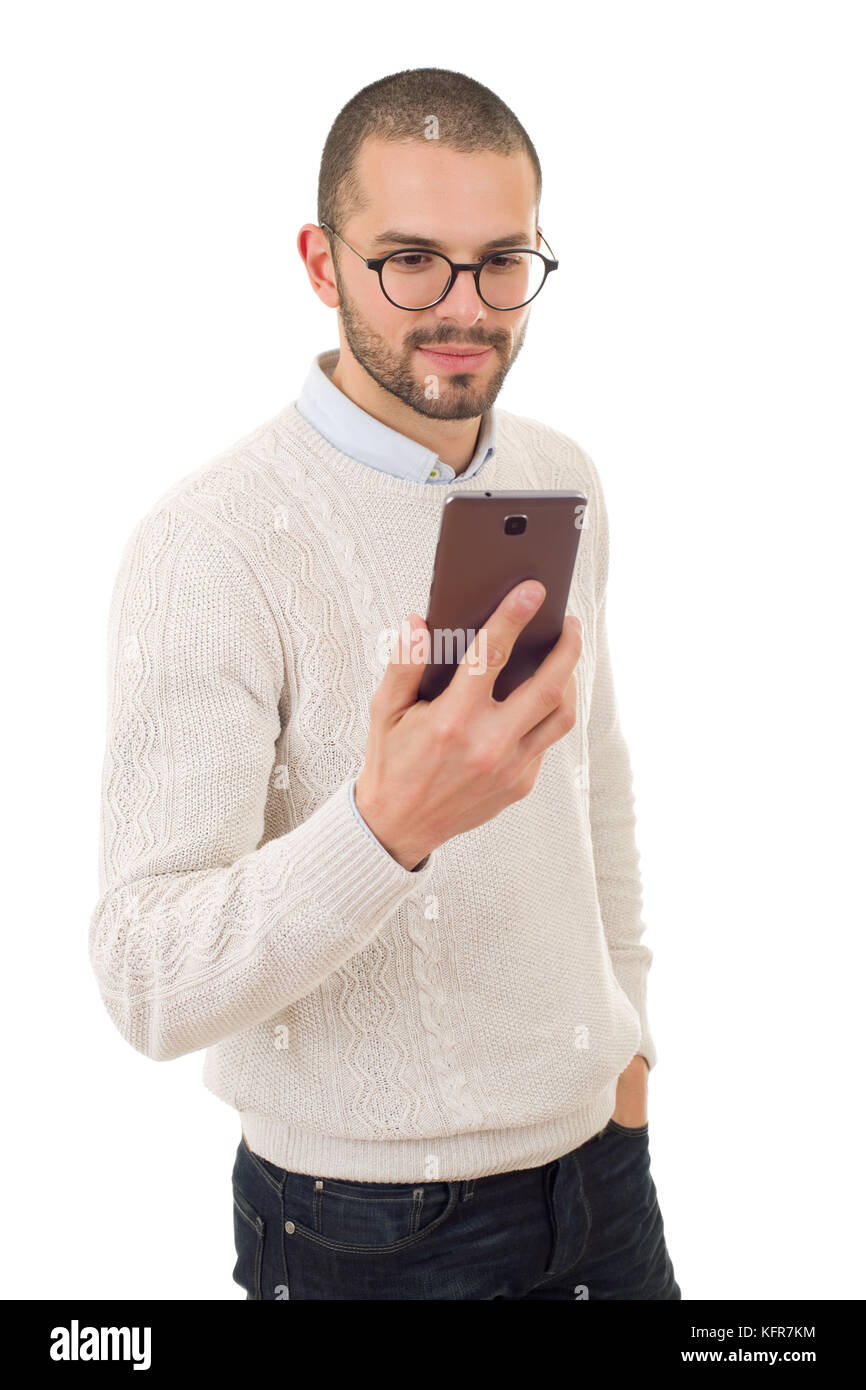 young casual happy man on the phone, isolated Stock Photo - Alamy