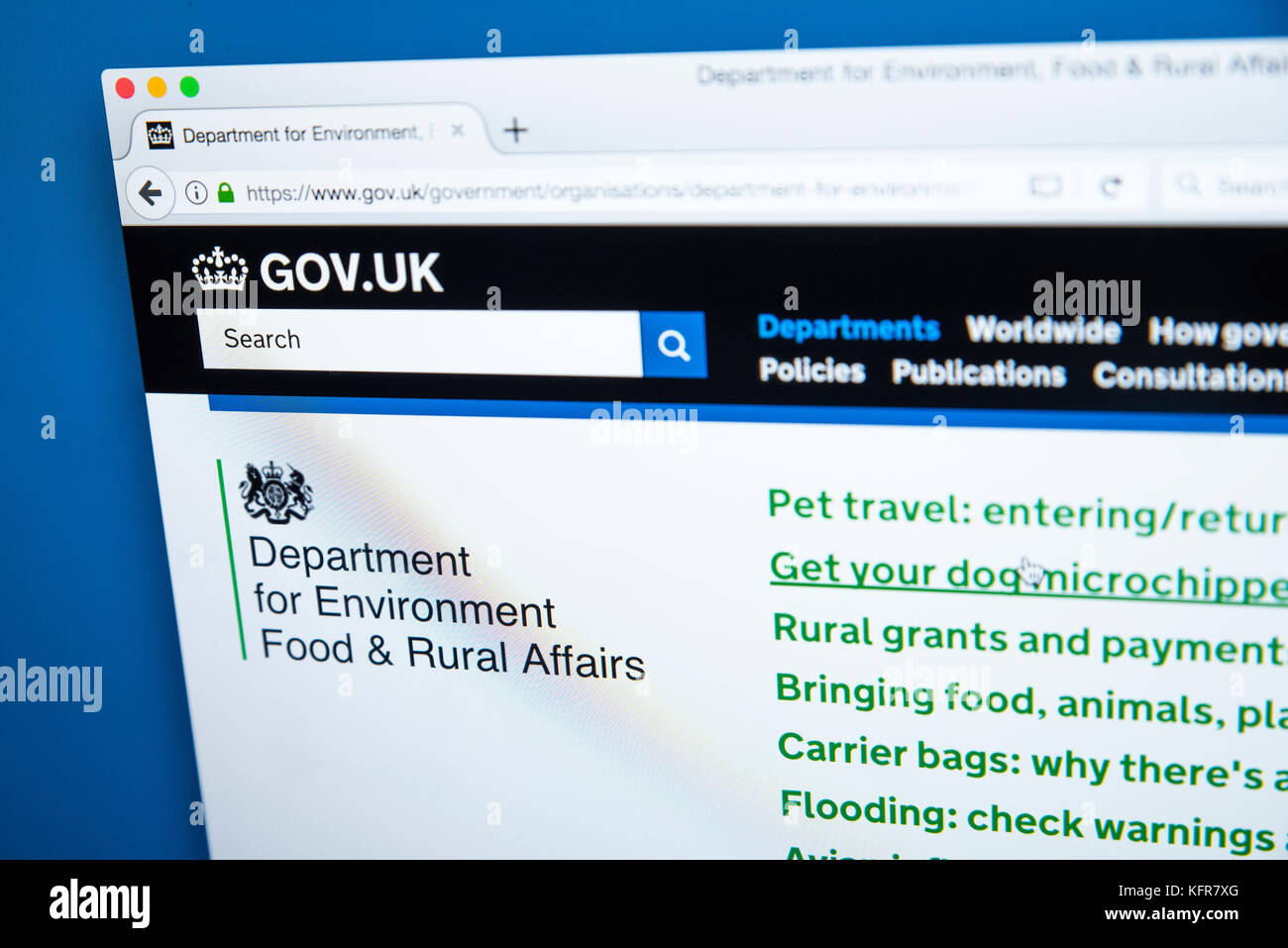 LONDON, UK - OCTOBER 30TH 2017: The homepage of the Department for ...