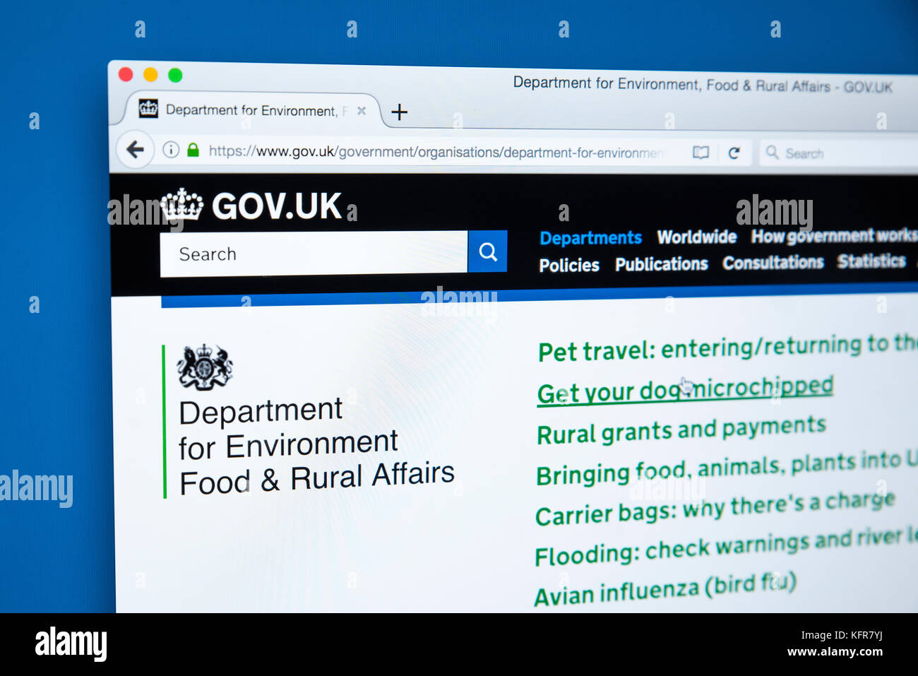 LONDON, UK - OCTOBER 30TH 2017: The homepage of the Department for ...