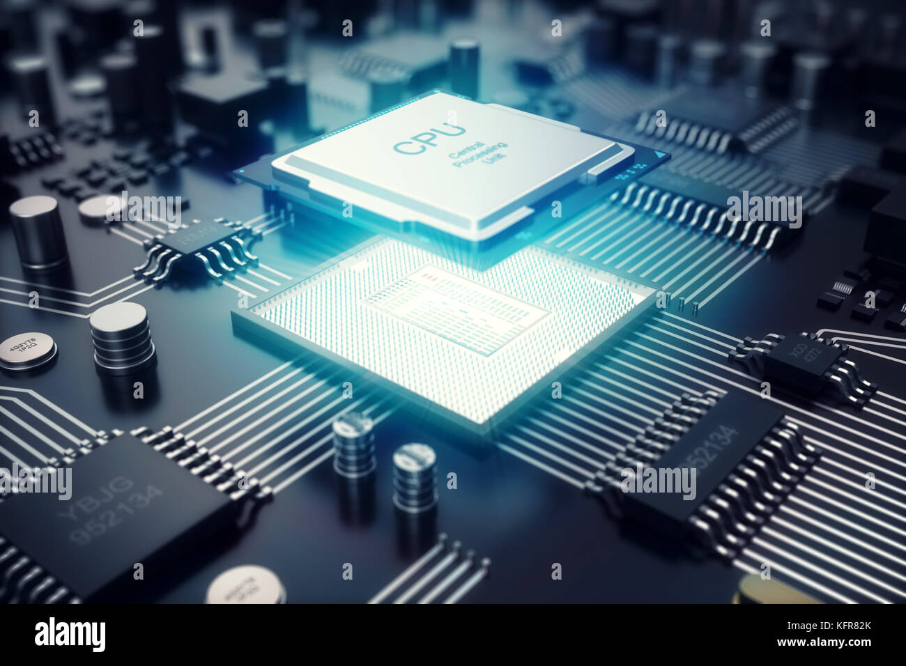 3D rendering Circuit board. Technology background. Central Computer Processors CPU concept ...