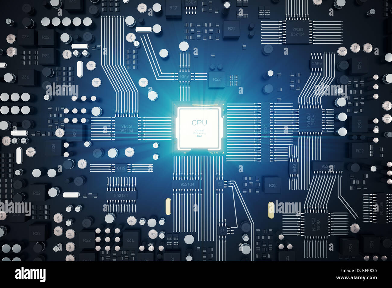 3D rendering Circuit board. Technology background. Central Computer Processors CPU concept ...