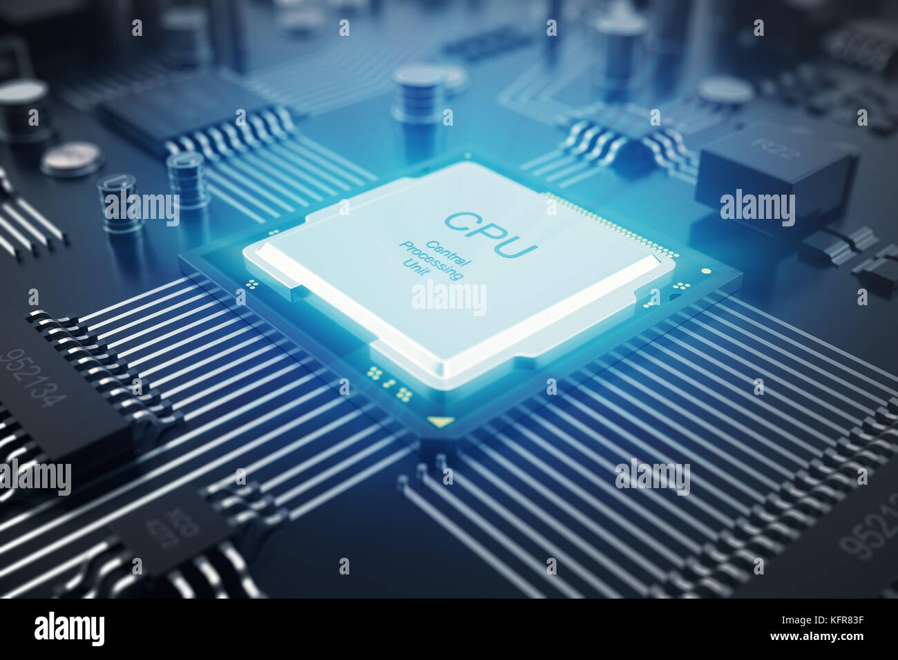 3D rendering Circuit board. Technology background. Central Computer ...