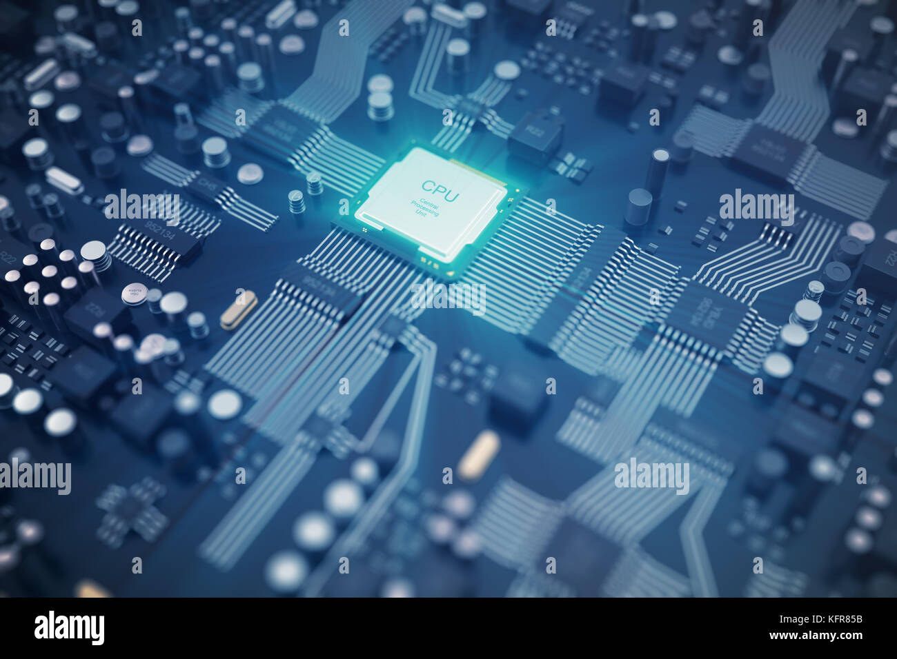 3D rendering Circuit board. Technology background. Central Computer ...