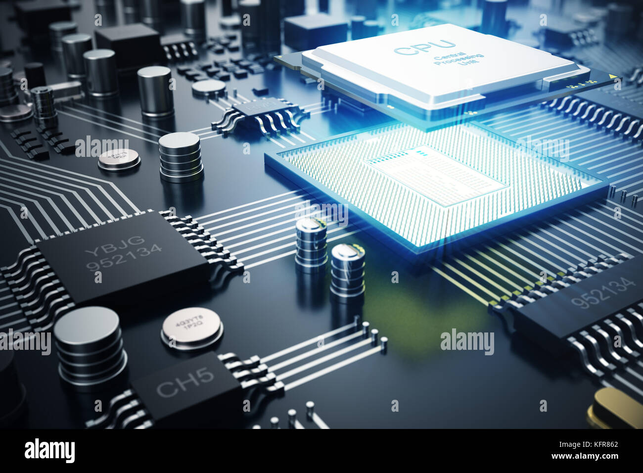 3D rendering Circuit board. Technology background. Central Computer ...