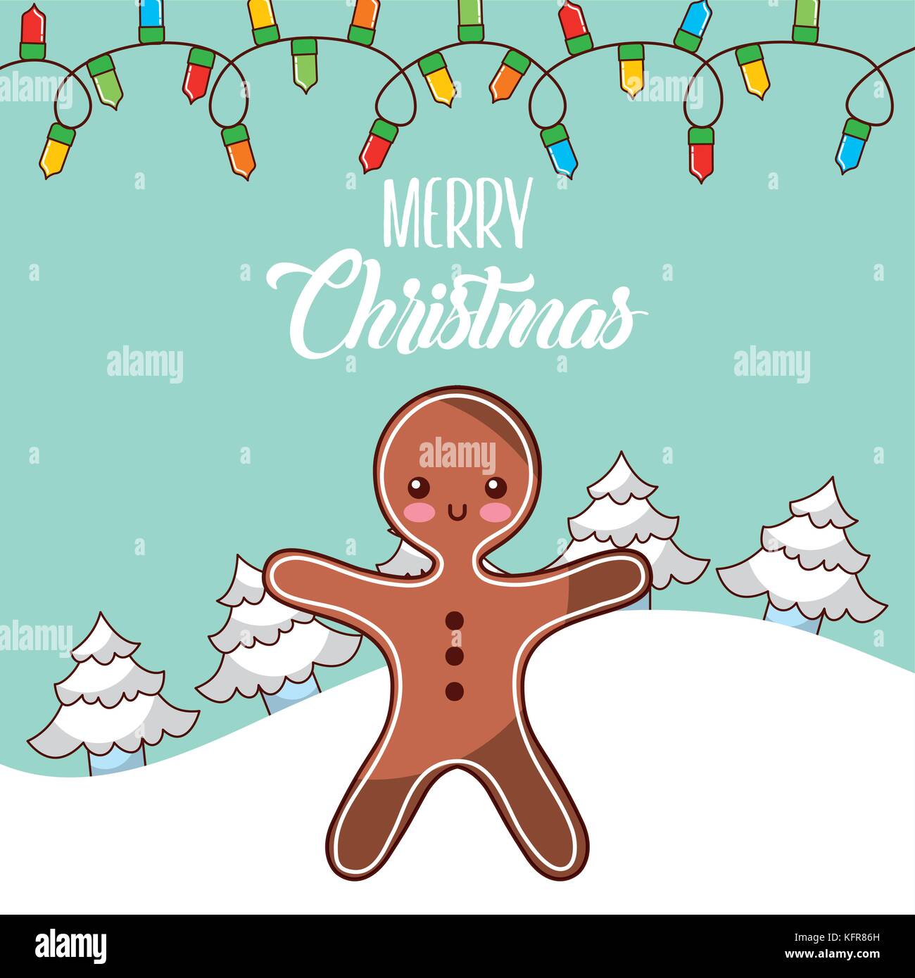 merry christmas gingerman tree snow lights winter celebration Stock ...