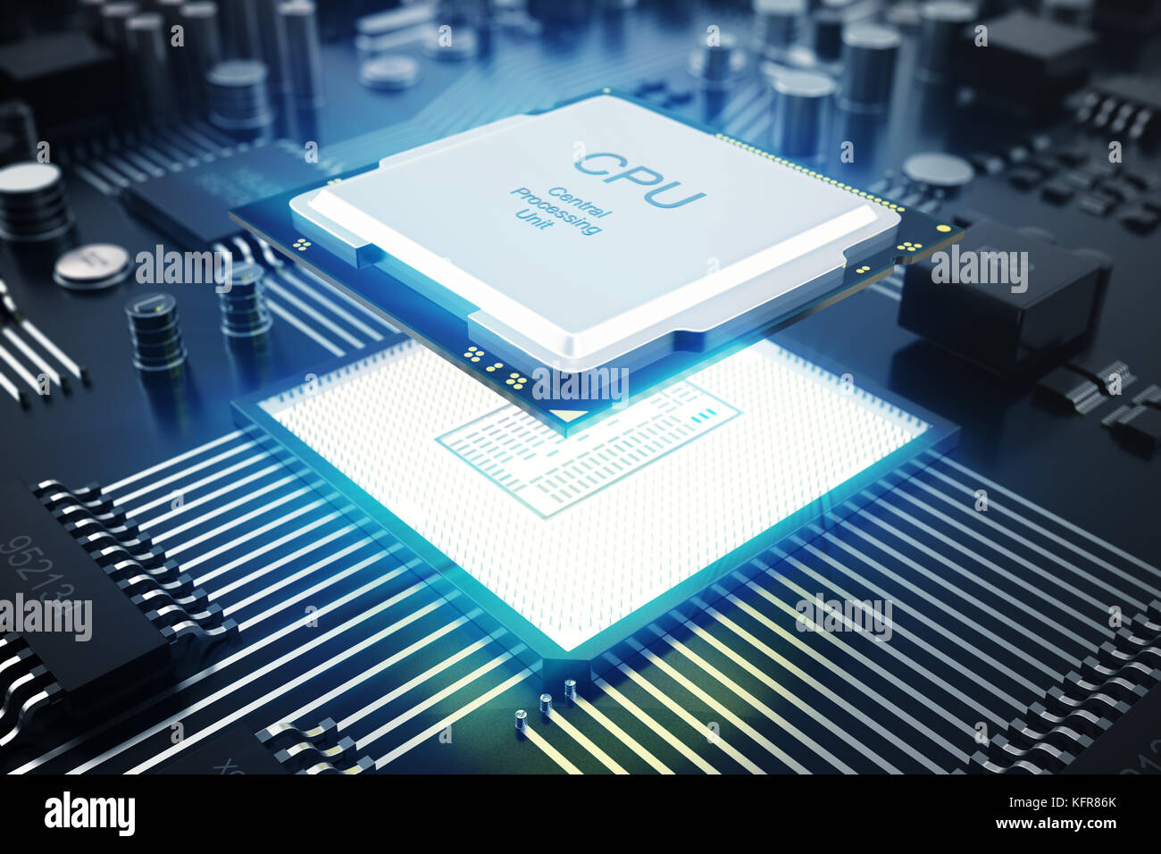 3D rendering Circuit board. Technology background. Central Computer Processors CPU concept ...