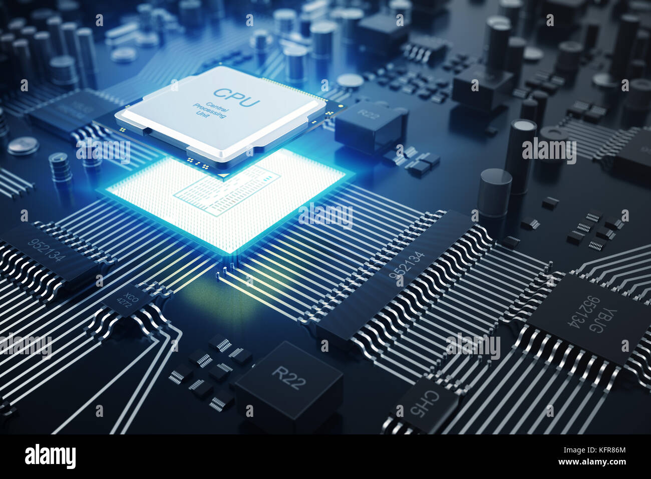 3D rendering Central Computer Processors CPU concept. Electronic ...