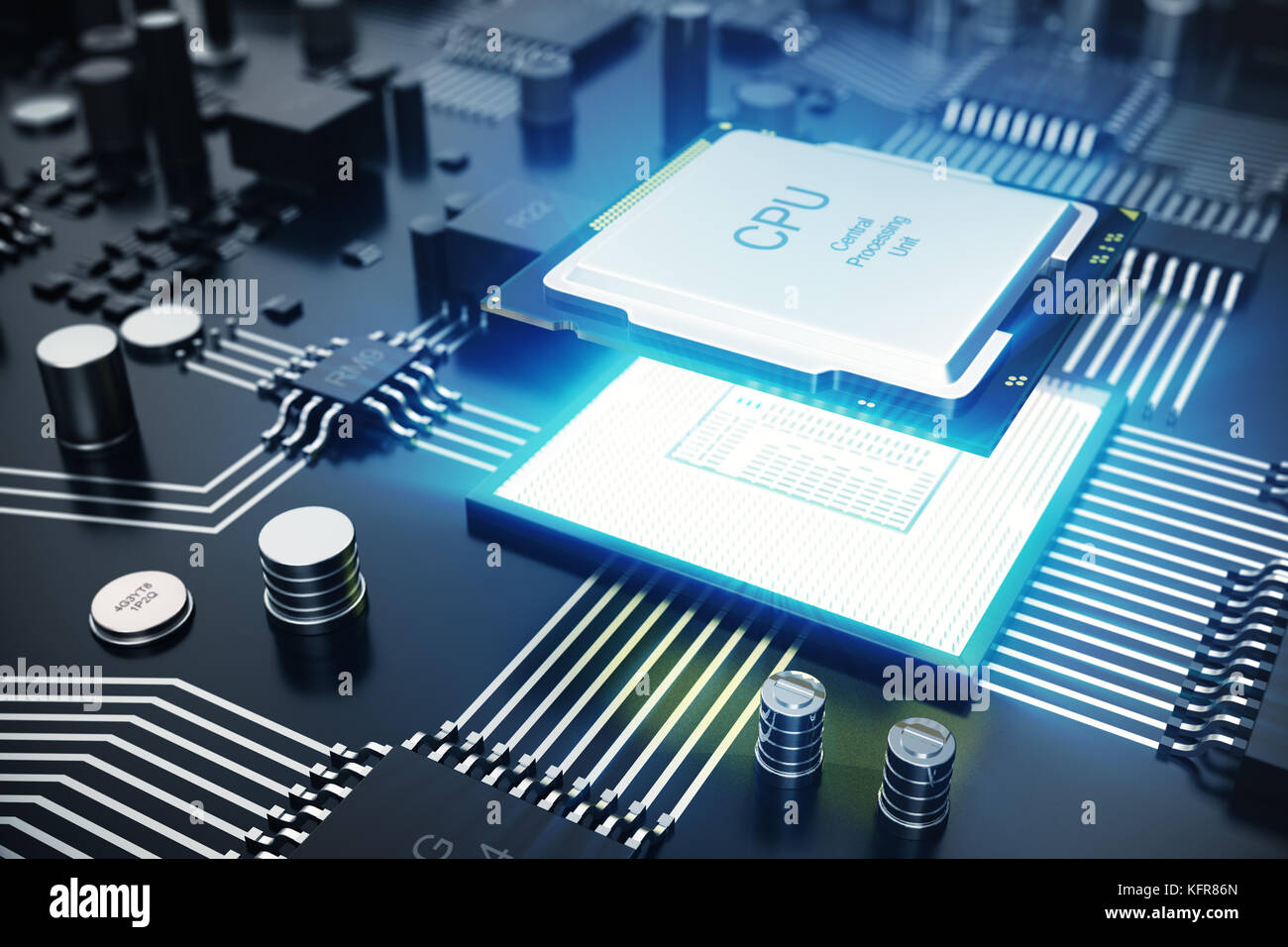 3D rendering Central Computer Processors CPU concept. Electronic ...