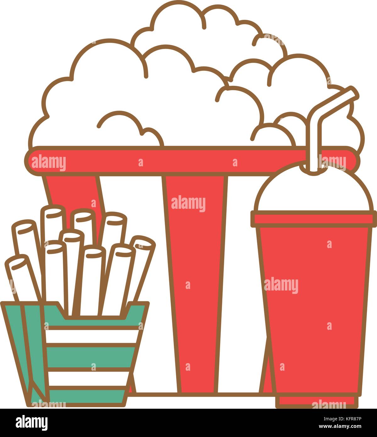 delicious pop corn with soda and french fries vector illustration ...