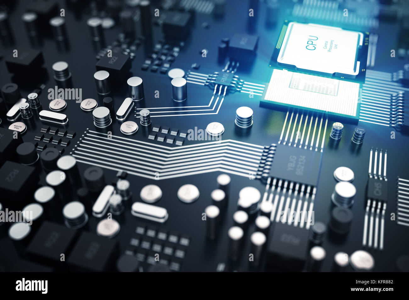 3D rendering Central Computer Processors CPU concept. Electronic ...