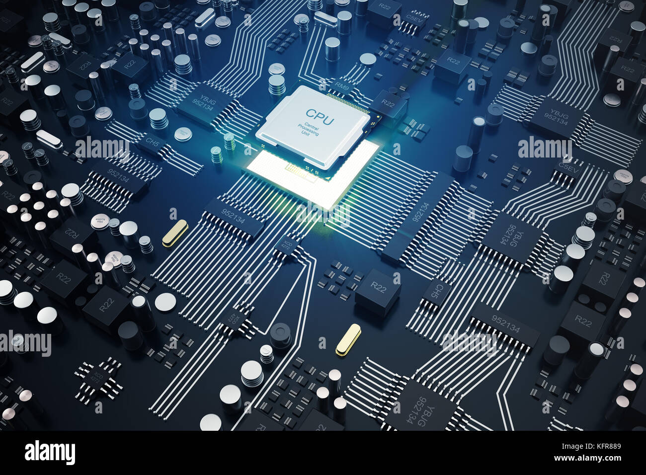 3D rendering Central Computer Processors CPU concept. Electronic ...
