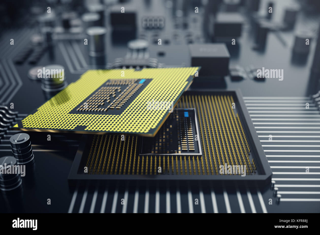 3D rendering Central Computer Processors CPU concept. Electronic ...