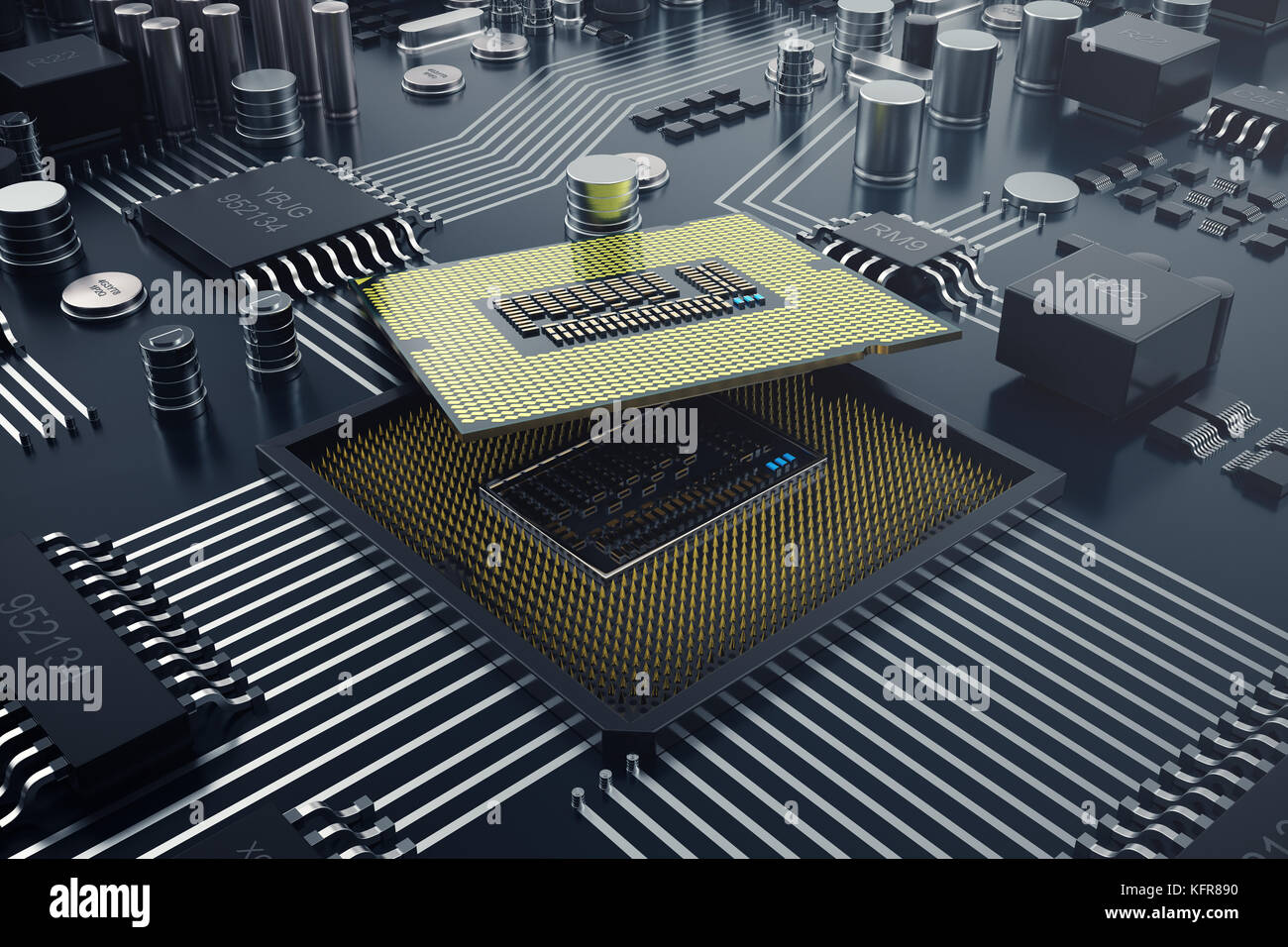 3D rendering Central Computer Processors CPU concept. Electronic engineer of computer technology ...