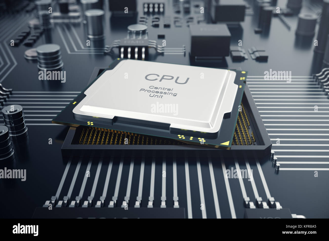 3D rendering Central Computer Processors CPU concept. Electronic ...