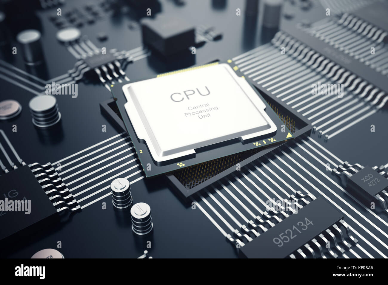 3D rendering Central Computer Processors CPU concept. Electronic ...