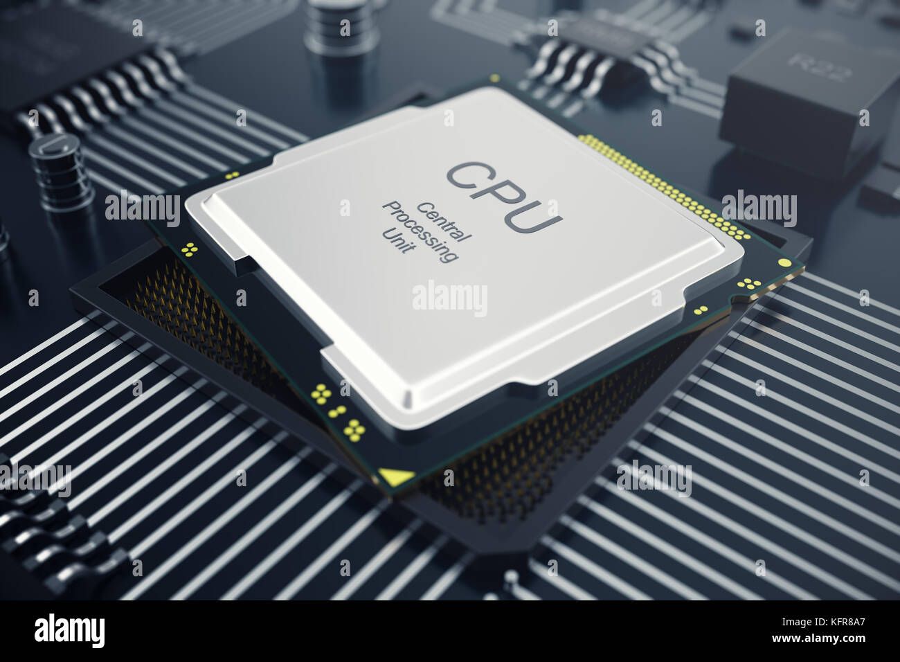 3D rendering Central Computer Processors CPU concept. Electronic ...