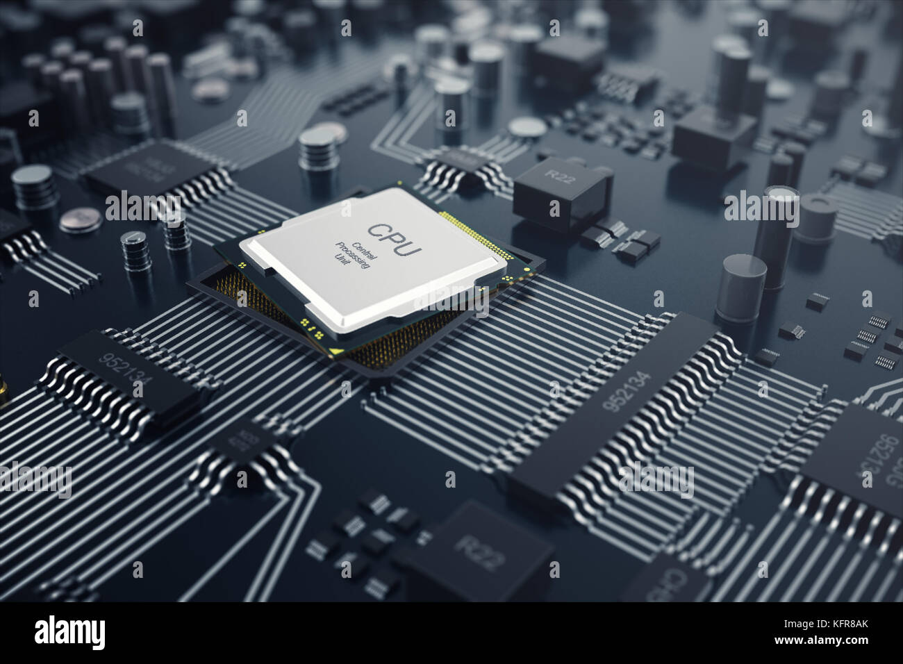 3D rendering Central Computer Processors CPU concept. Electronic ...