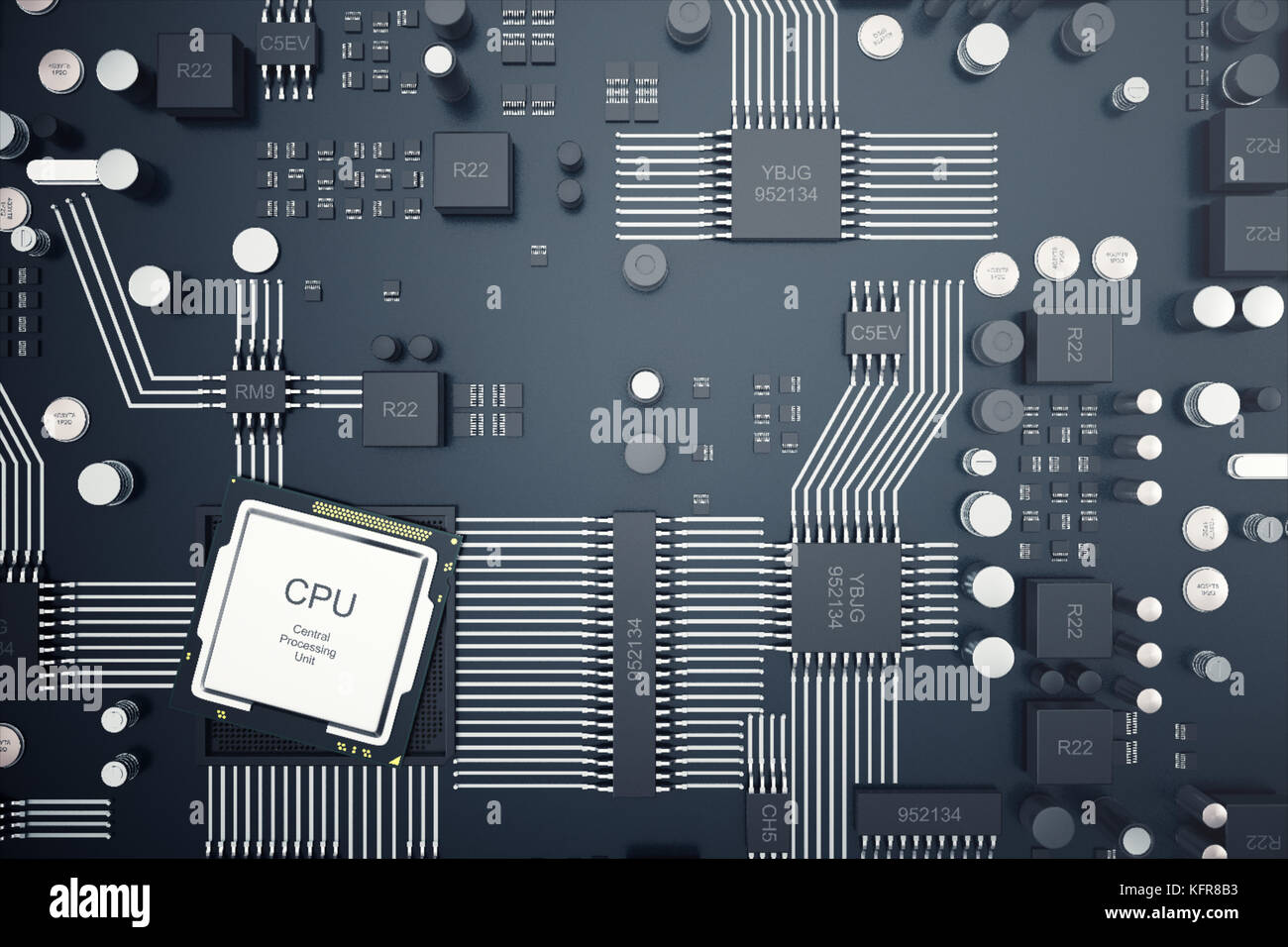 3D rendering Central Computer Processors CPU concept. Electronic ...