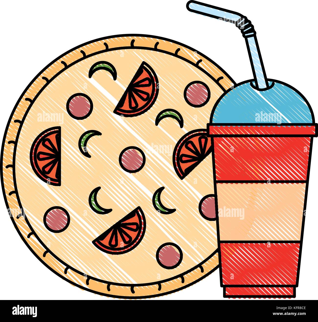 delicious italian pizza and soda vector illustration design Stock ...