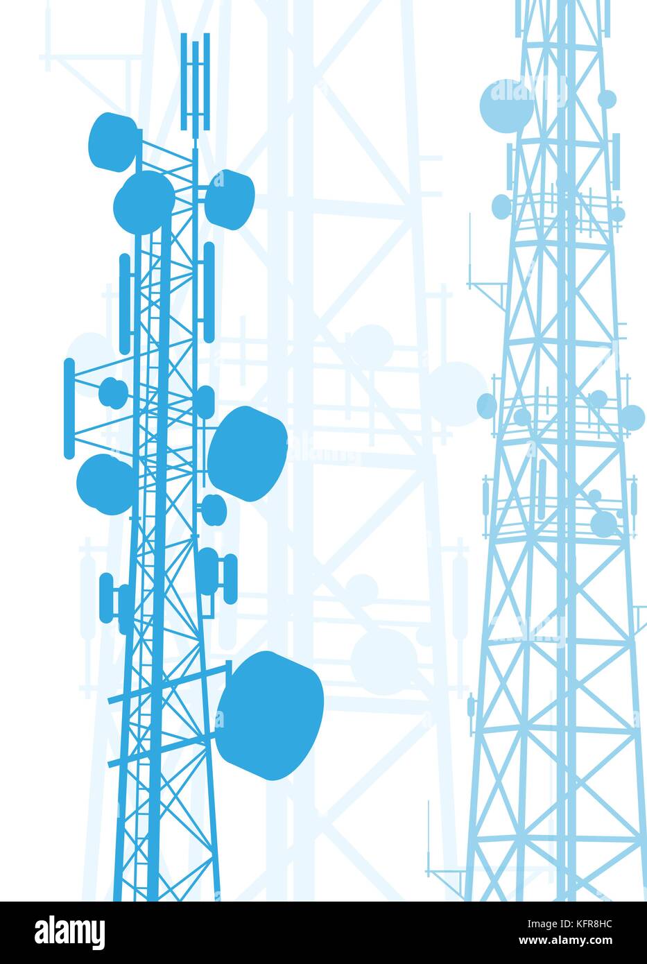 Telecommunication tower blue constructions vector background isolated ...