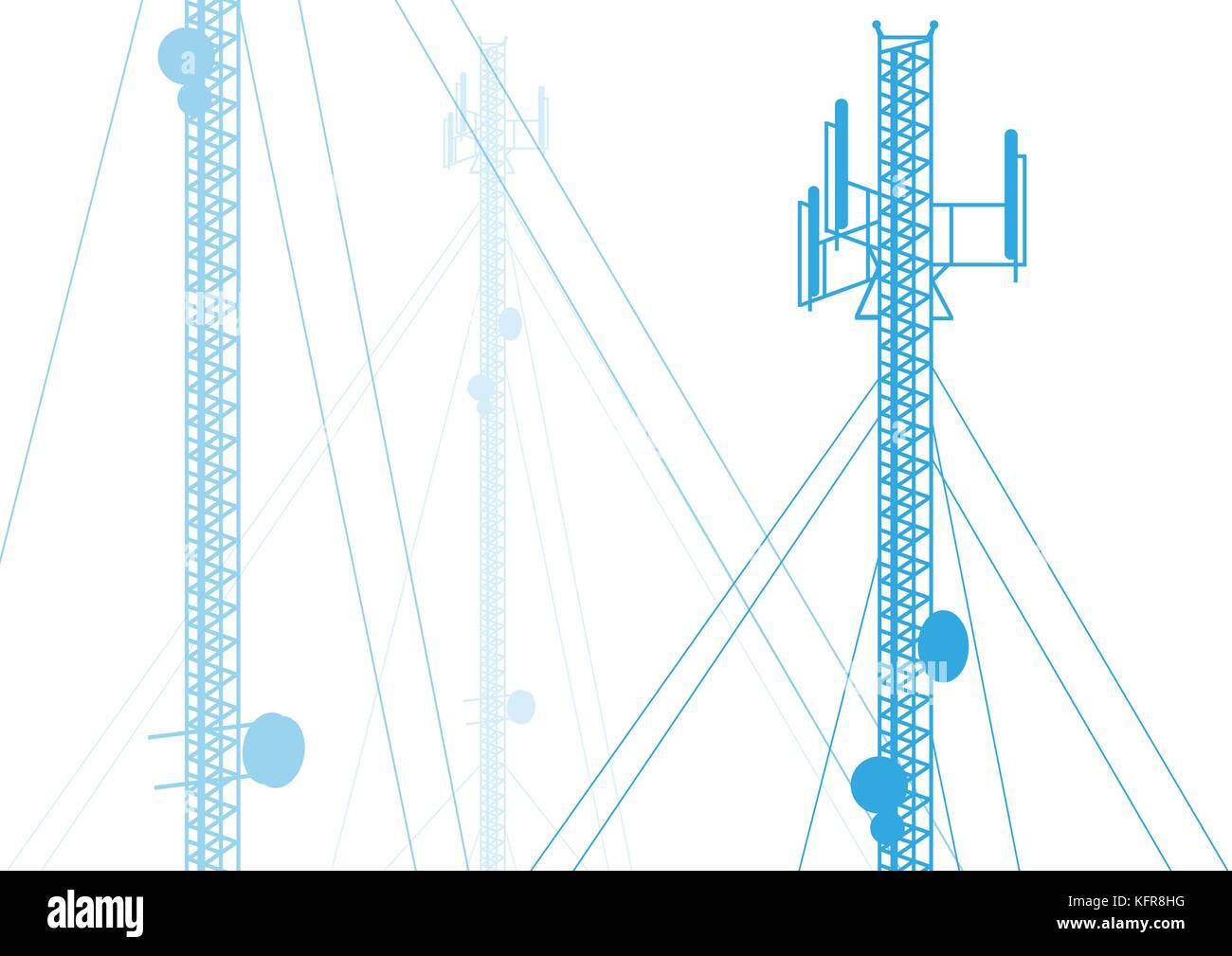 Telecommunication tower blue constructions vector background isolated ...