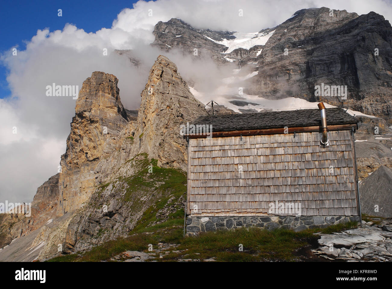mountain hut under Monch glacier Oberland Bernese Switzerland Stock ...