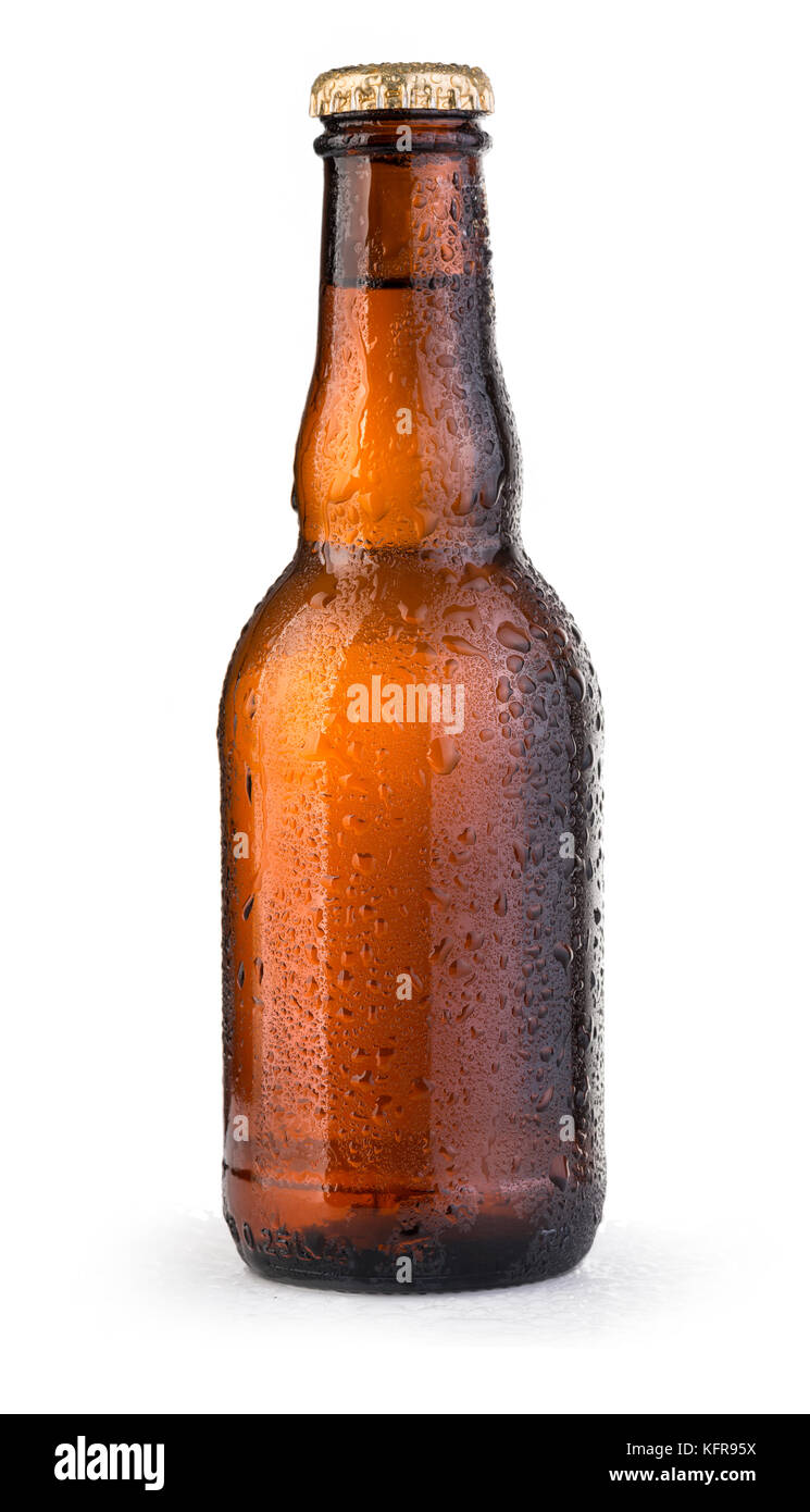 beer bottles with drops isolated on white background Stock Photo - Alamy