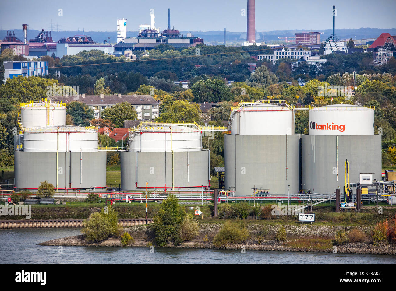 Duisburg harbors, tank farm of Oiltanking Germany GmbH, large tanks for ...