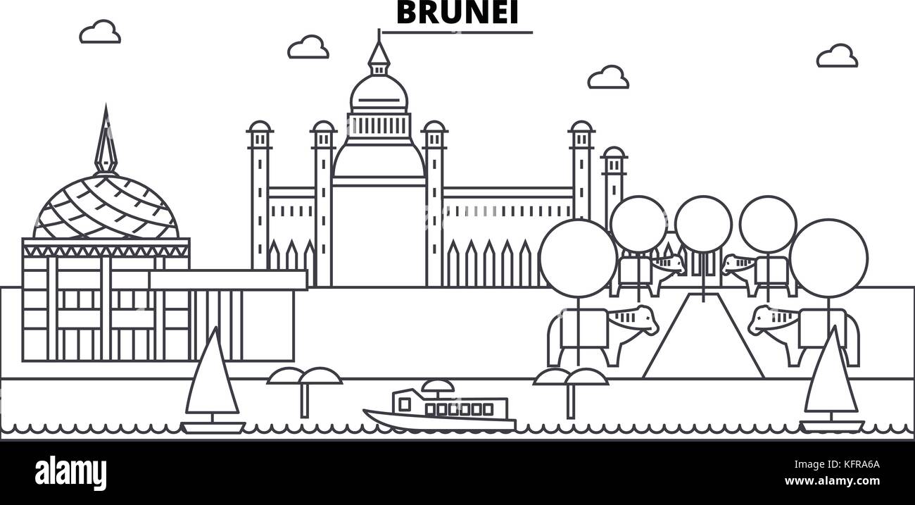 Brunei architecture skyline buildings, silhouette, outline landscape ...