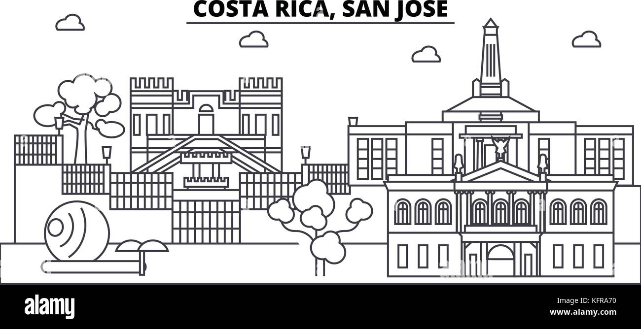 Costa Rica, San Jose architecture skyline buildings, silhouette ...