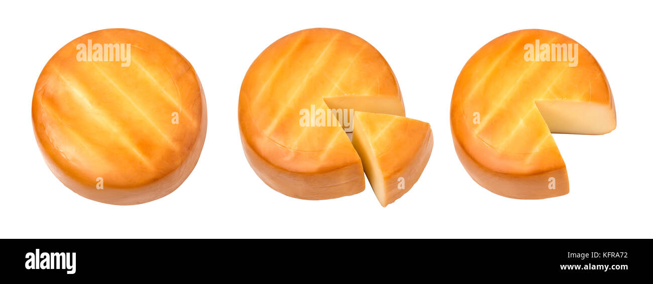 Cheese sector and cheese wheel on white background isolated Stock Photo ...