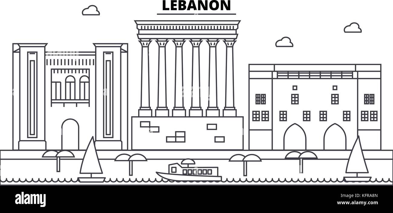 Lebanon architecture skyline buildings, silhouette, outline landscape ...