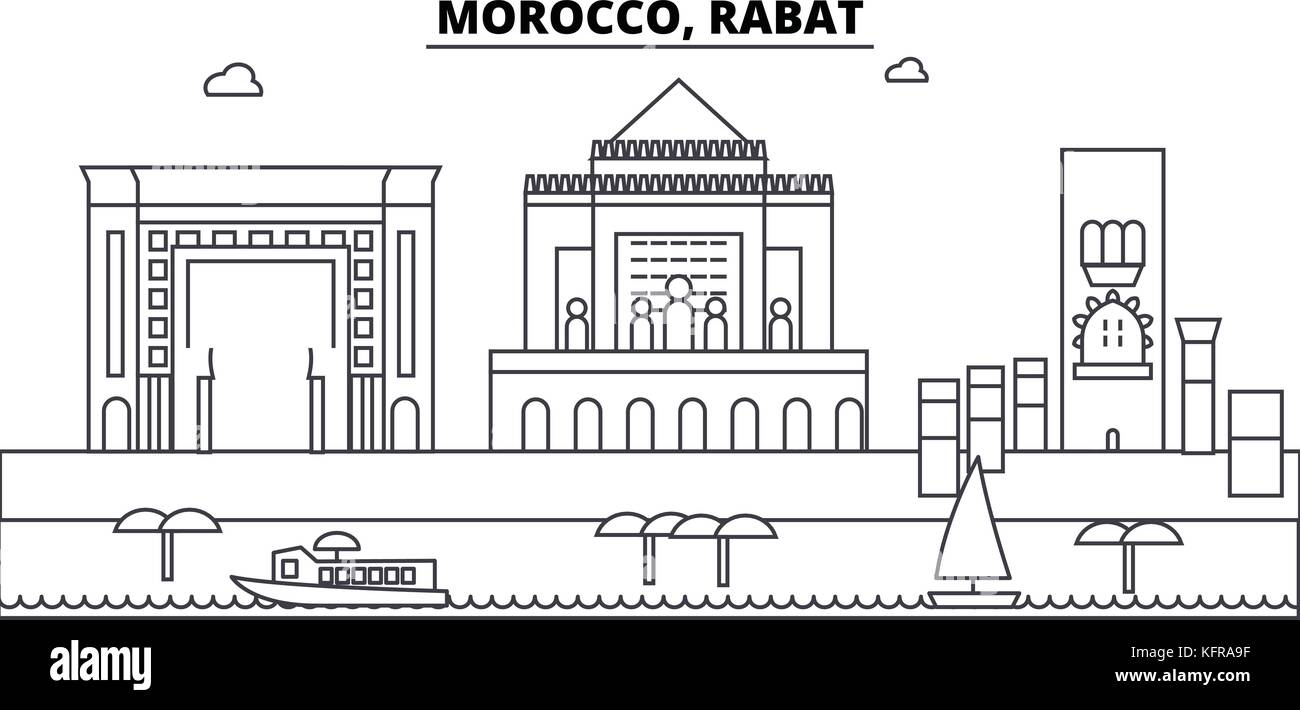 Morocco, Rabat architecture skyline buildings, silhouette, outline ...