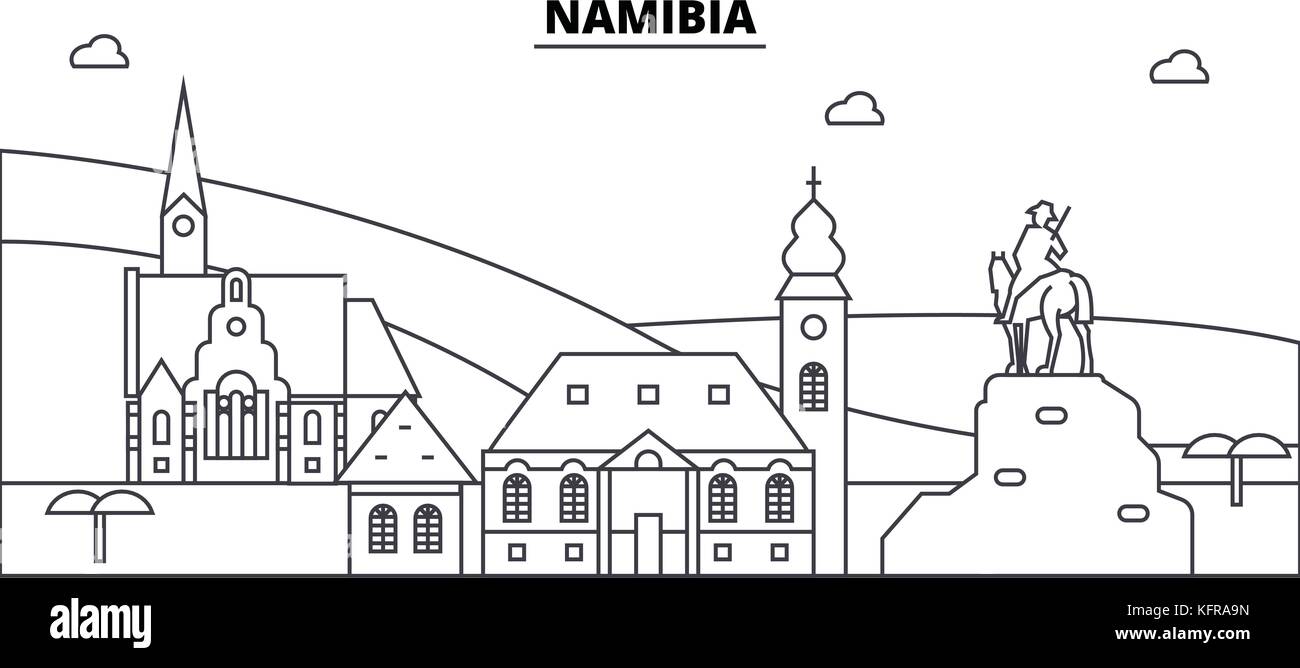 Namibia architecture skyline buildings, silhouette, outline landscape ...