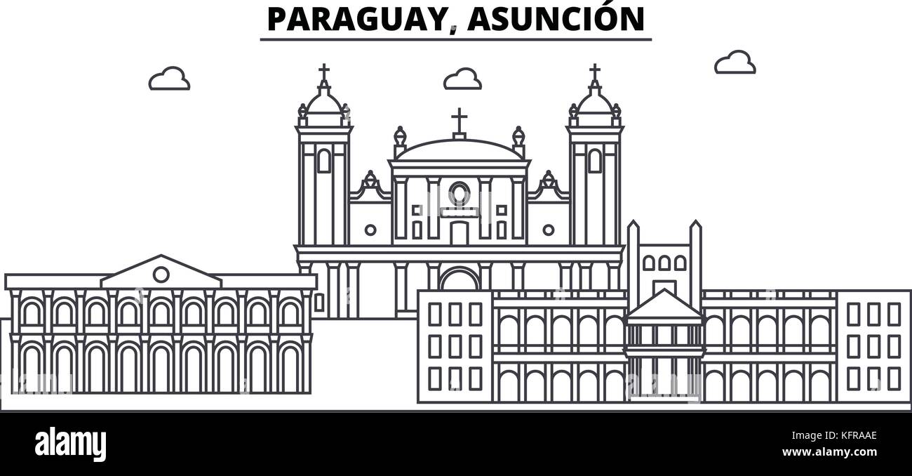 Paraguay, Asuncion architecture skyline buildings, silhouette, outline ...