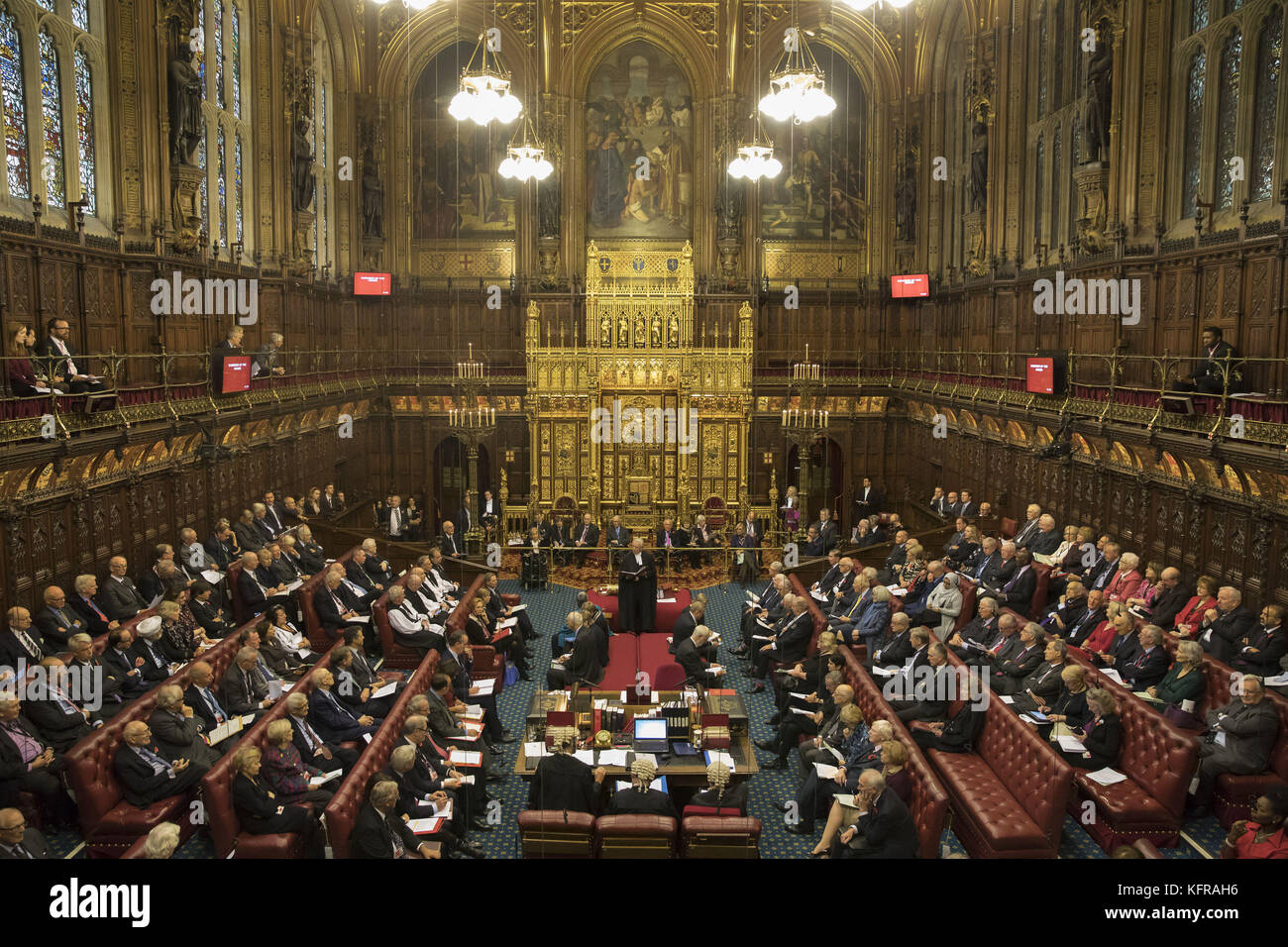 Lord Speaker Lord Fowler delivers a report to members of the House of ...
