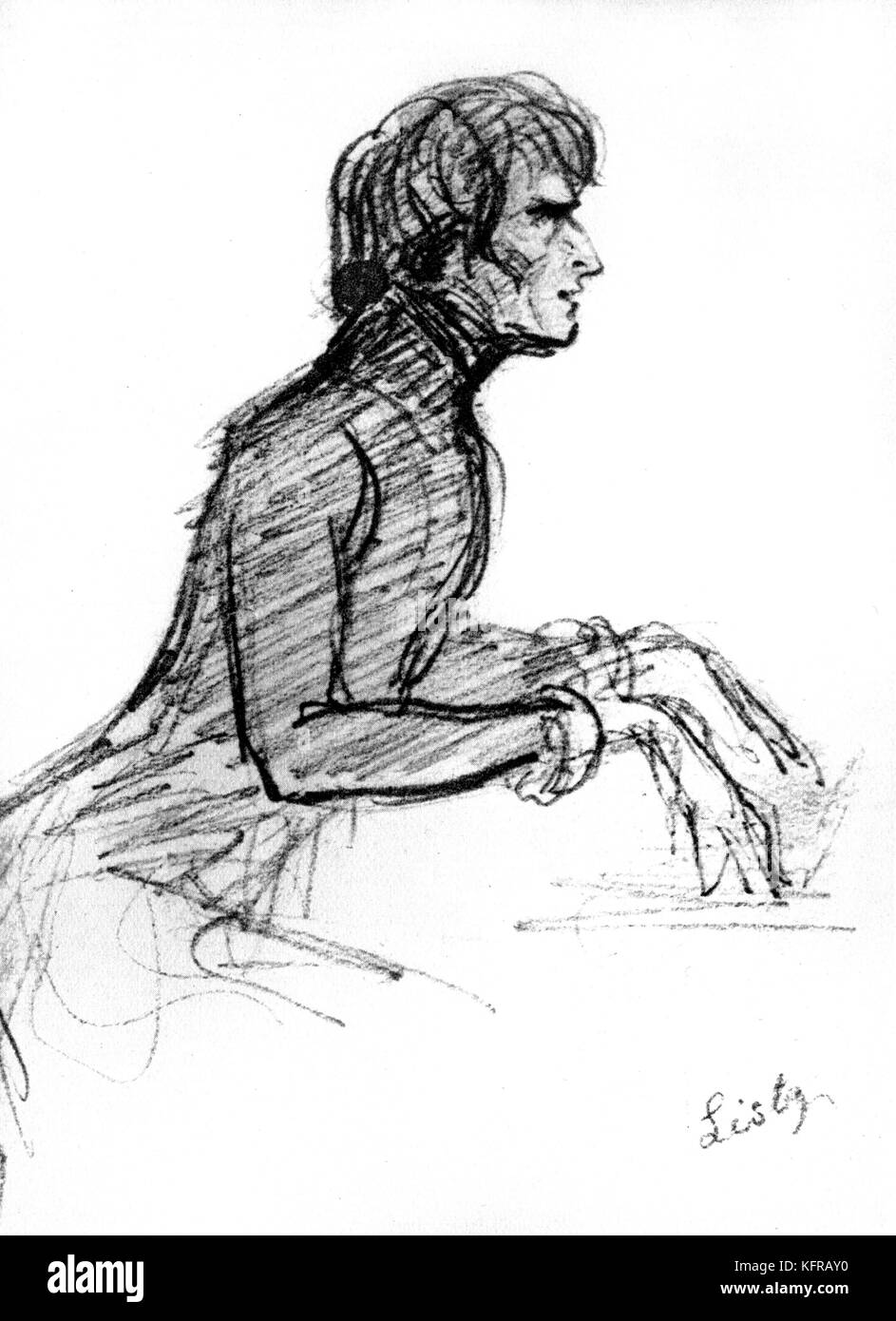 Franz Liszt - portrait, 1836, in Geneva, Switzerland. In series of five ...