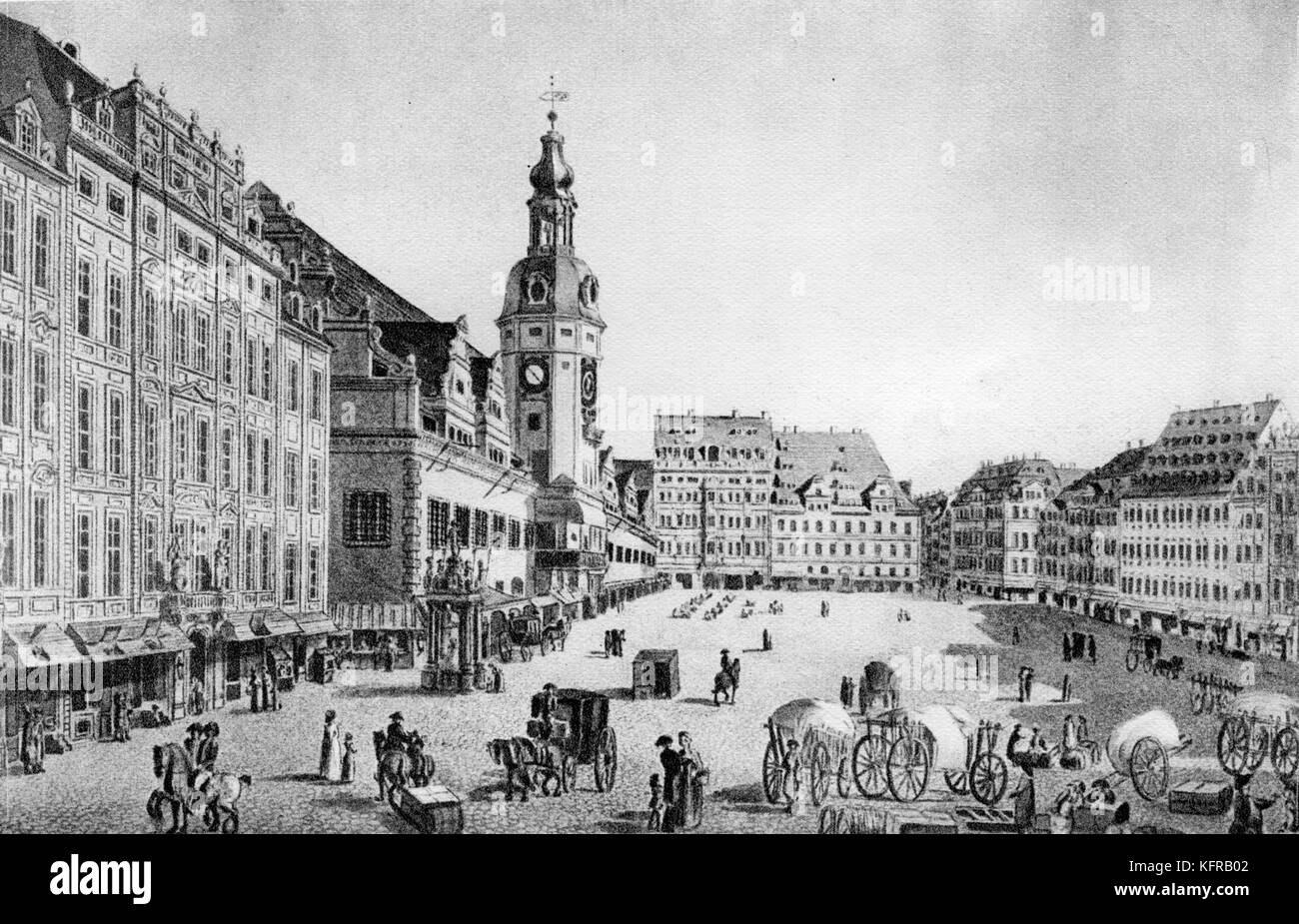 Leipzig - market square. From watercolour by Carl Benjamin Schwarz ...