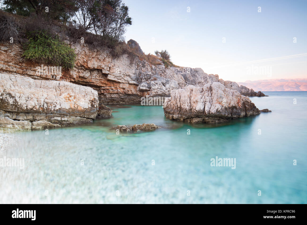 Greece coast, calm blue water, rocks, mediterranean landscapes, Ionian ...