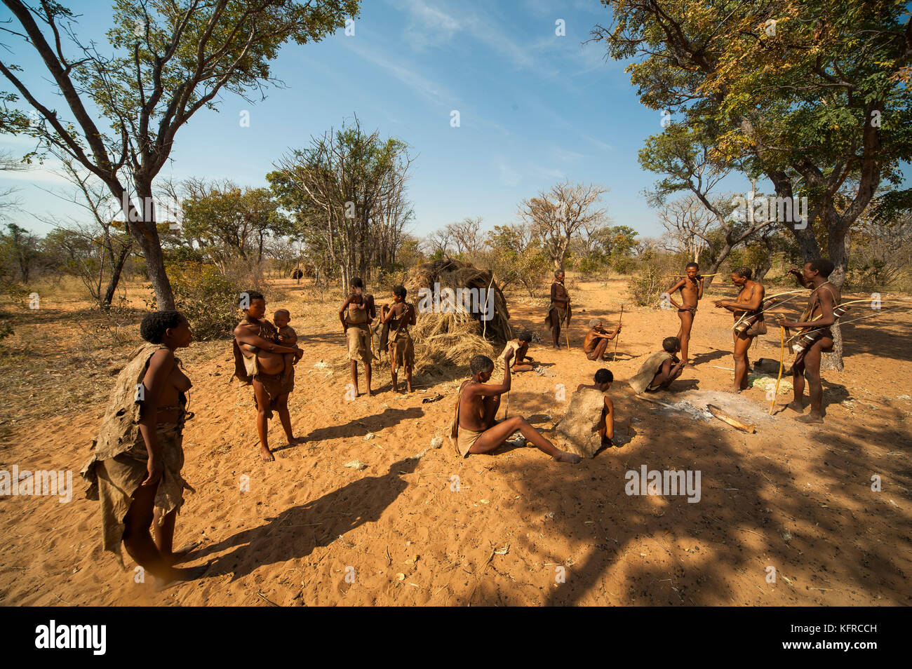 Ju/'Hoansi or San bushmen hunter at their village, Grashoek. They are ...