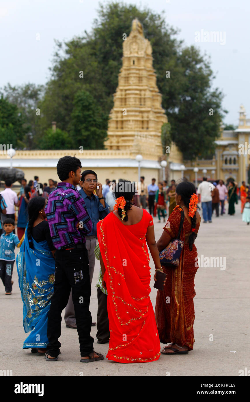 Indian people visiting Mysore Palace, Mysore, Karnataka, India Stock ...